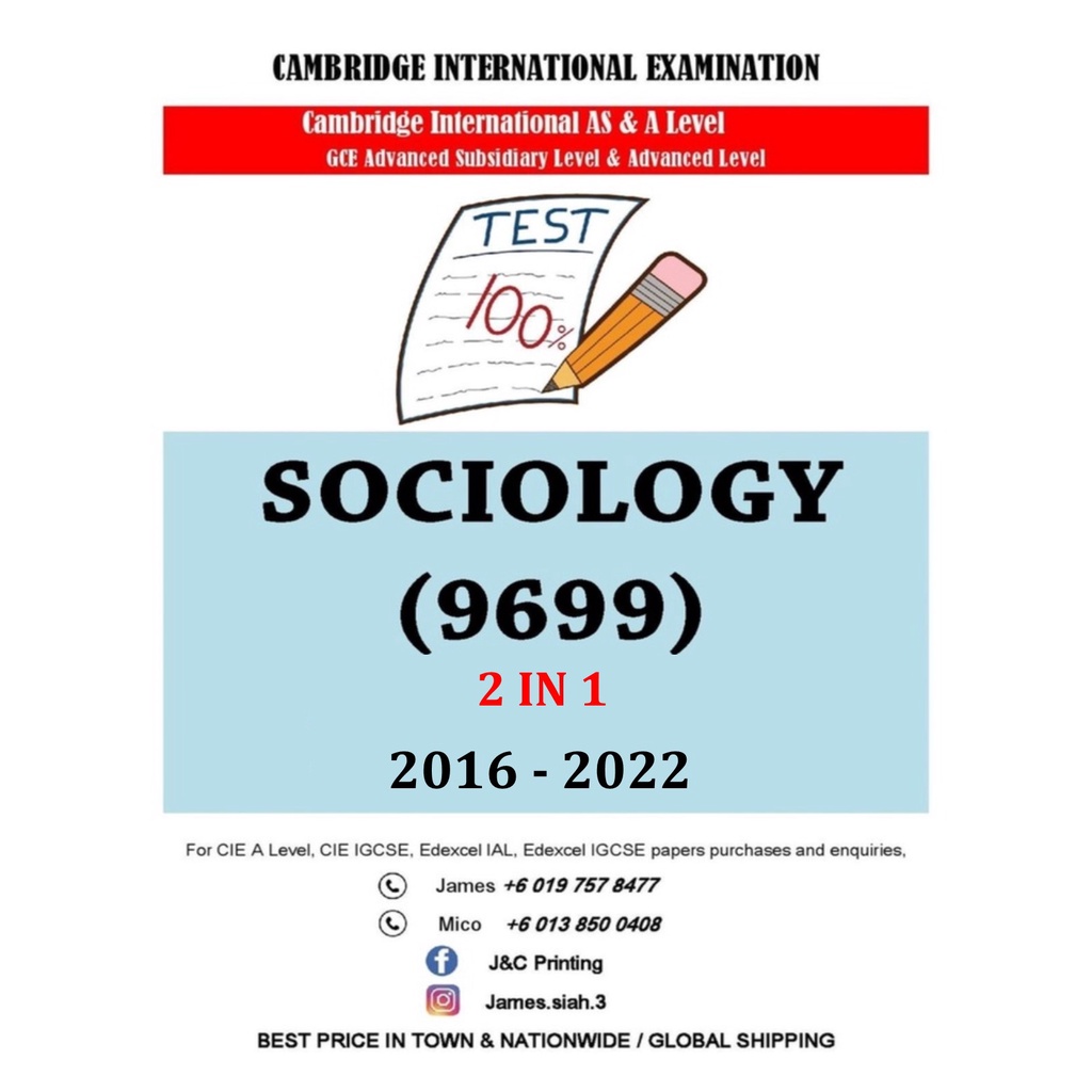 Cambridge A Level Past Year Papers Sociology 9699 PAPER 1,2,3,4 (2 In1 ...