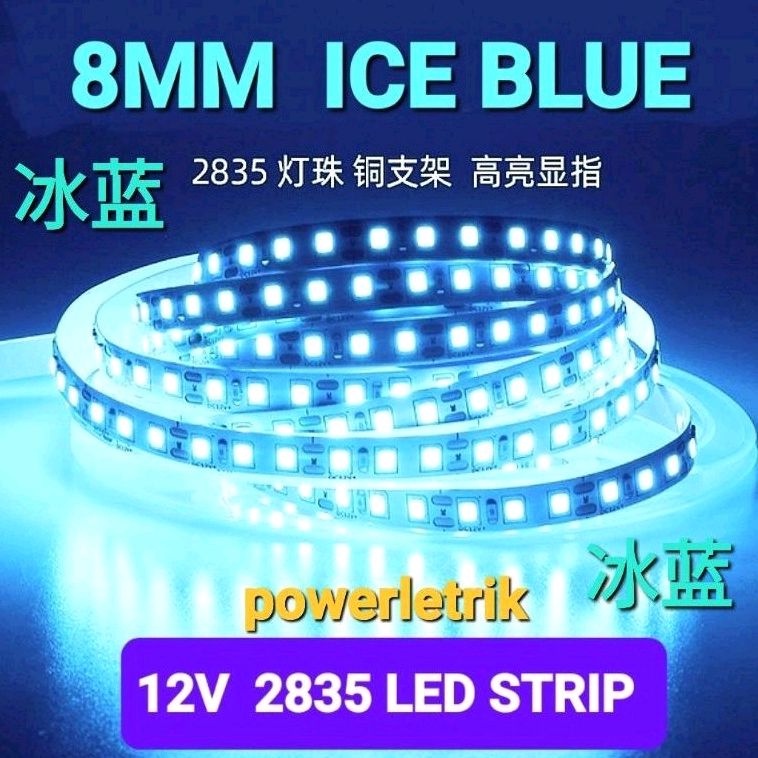 🔥READY STOCK🔥8MM 5METER 3528 HIGH-END 12V ICE BLUE LED STRIP WITH 120 ...
