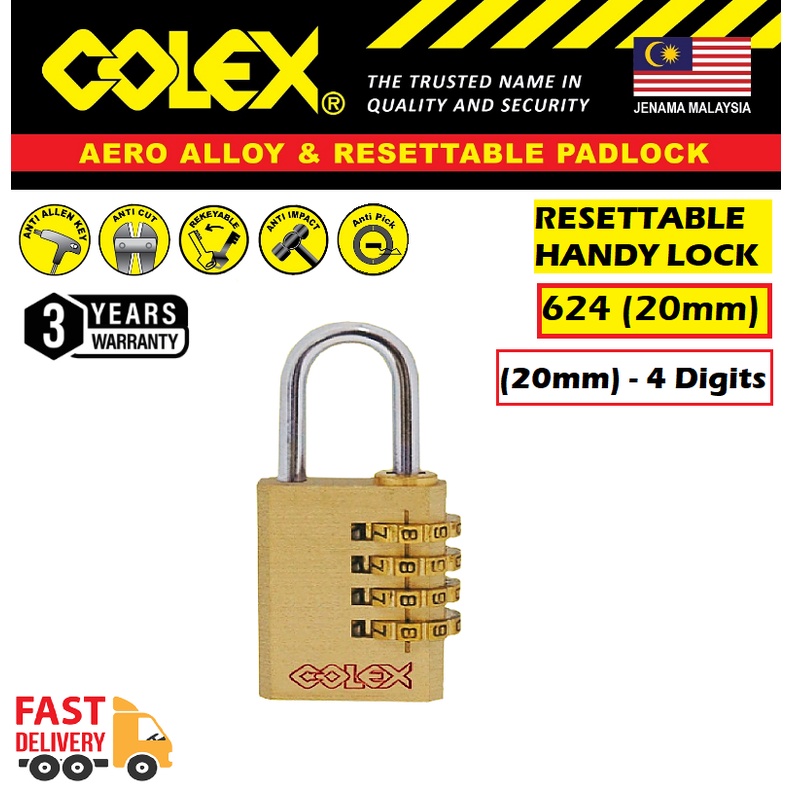COLEX 624 / 644 Stainless Steel Heavy Duty Brass Padlock Resettable ...
