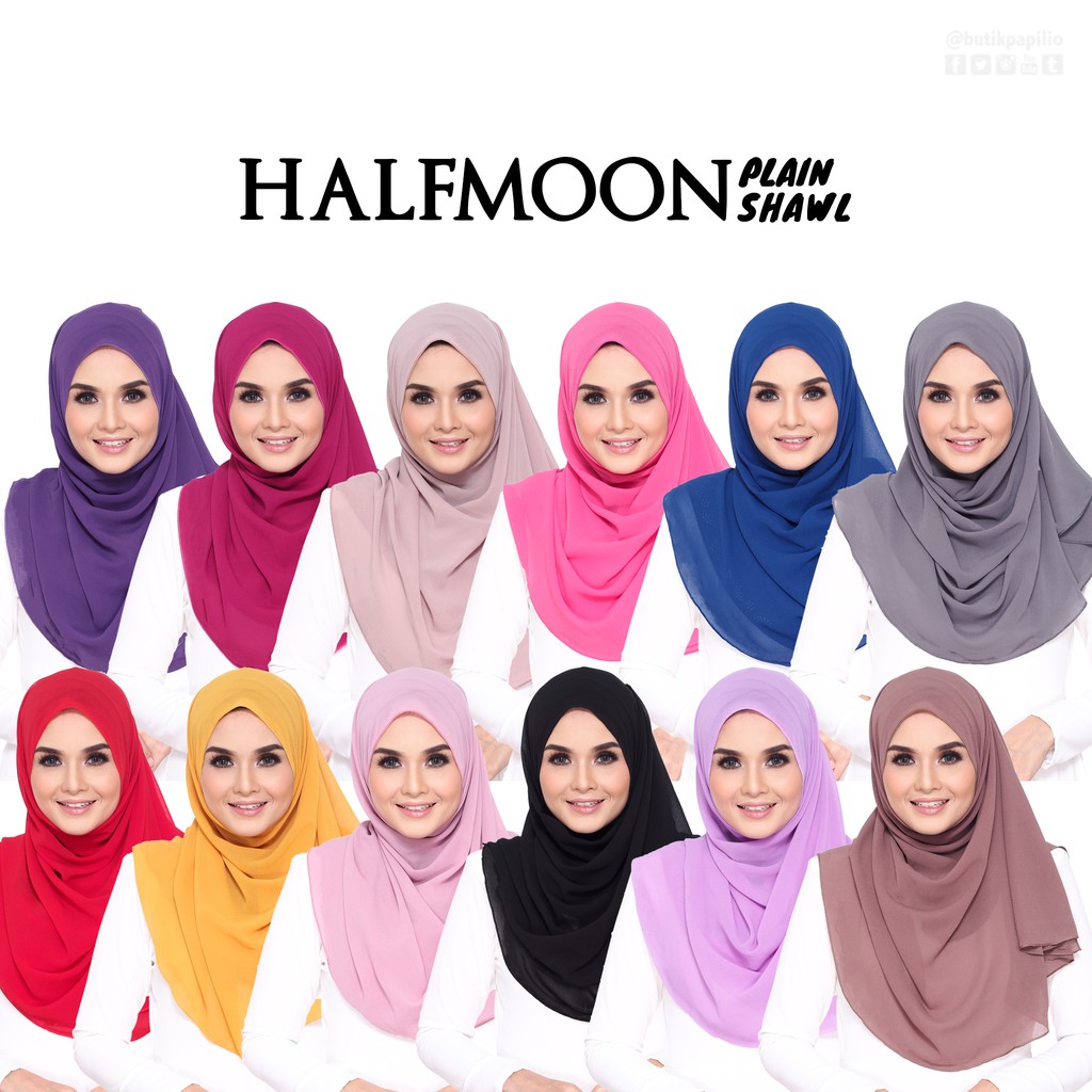 Cut Plain Heavy Chiffon BUTIK PAPILIO Shawl Halfmoon | Shopee Malaysia
