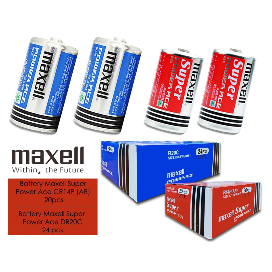 Original Maxell Battery Super Power Ace Size C (1Box-20 pcs)/Size D ...