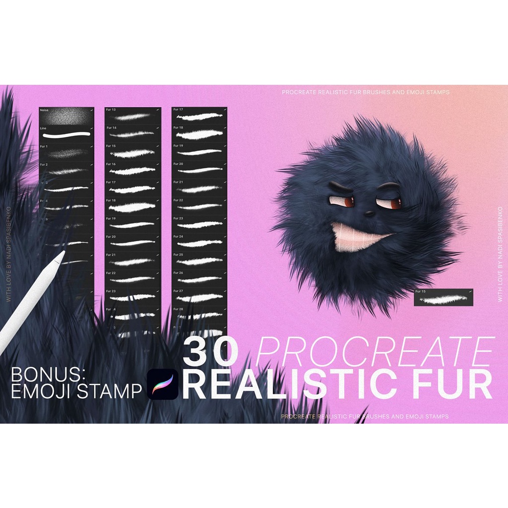 [P178] Procreate 30 Realistic Fur And Emoji Brushes | Procreate Brushes | Procreate & Procreate ...