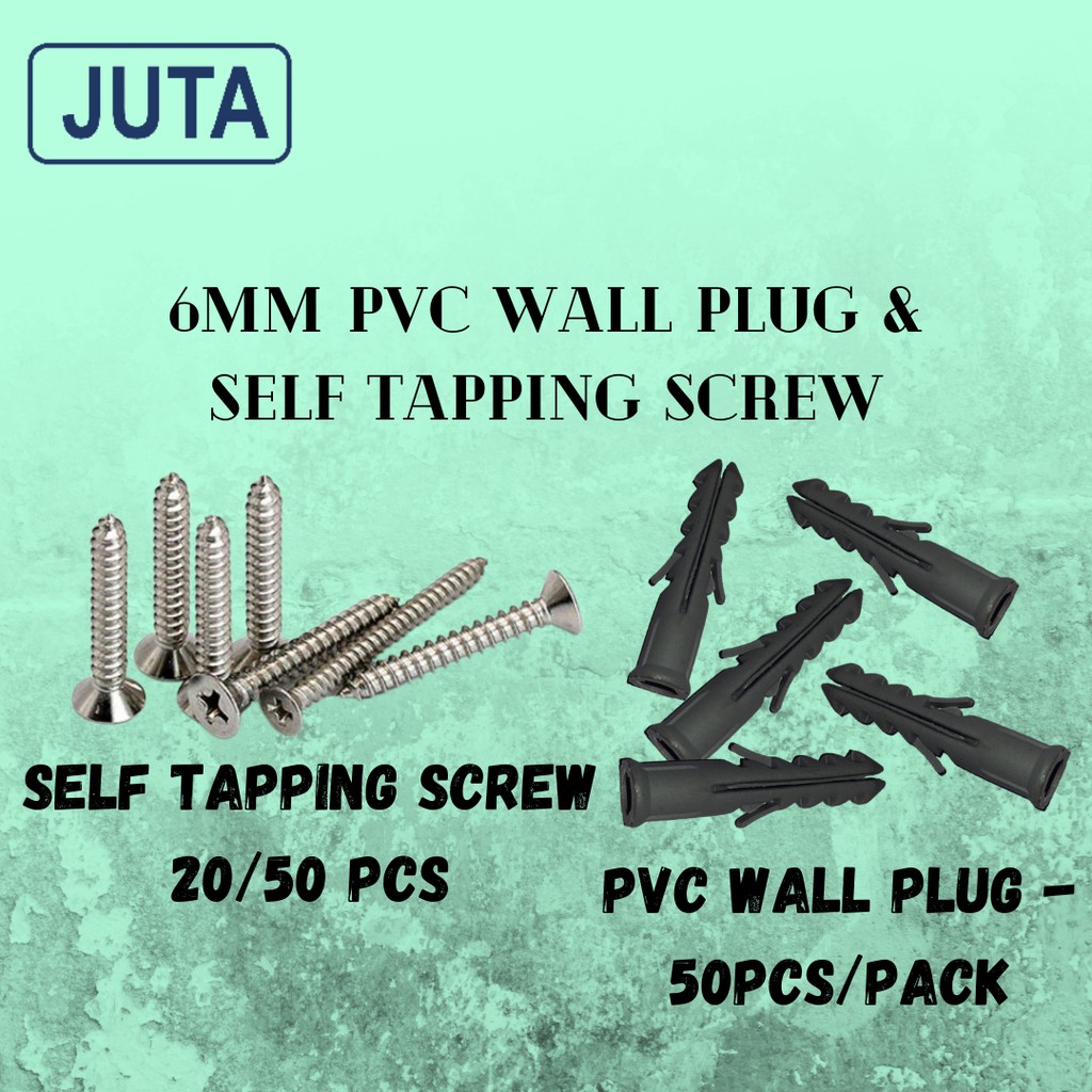 6MM PVC WALL PLUG & SELF-TAPPING SCREW DIY ACCESSORIES PLASTIC WALL ...