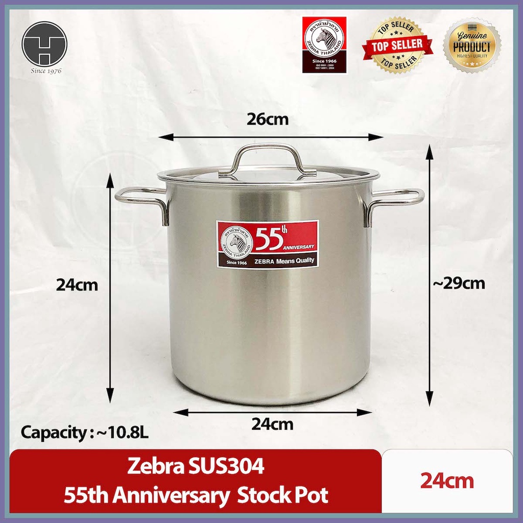 [TeoHin] Zebra 22cm 24cm Stock Pot SUS304 Stainless Steel, Periuk, Soup ...
