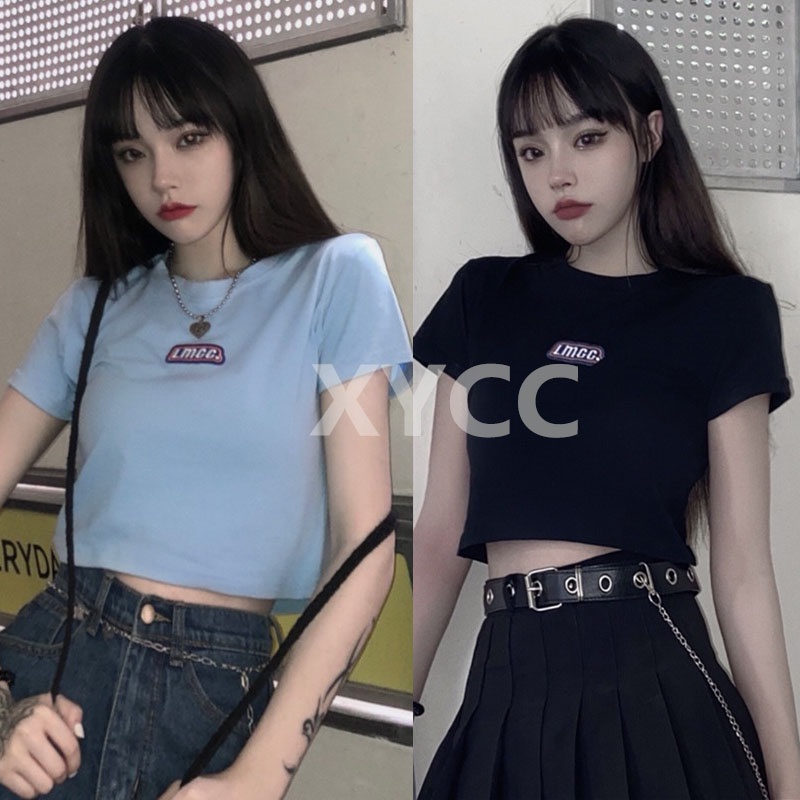 Korean Style Top Women's Ins Summer, Korean Lettered Black Slim Fit ...