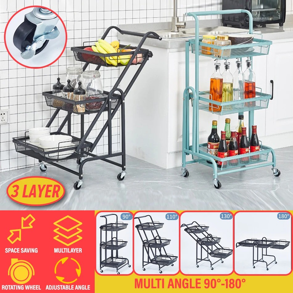 Pattaraboon [3 LAYER] Multilayer Adjustable Angle Storage Trolley Rack ...