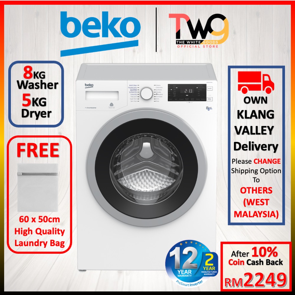 [FREE SHIPPING + GIFT] Beko WDX8543130W Prosmart Inverter 2 In 1 ...