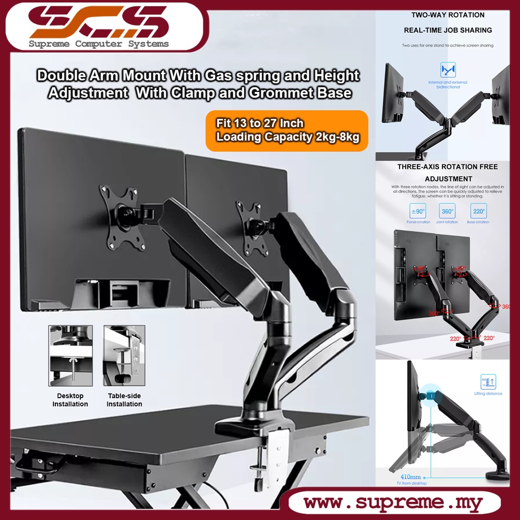 Double Arm Mount With Gas spring and Height Adjustment/Monitor Arm/LCD Arm/LED Arm With Clamp ...