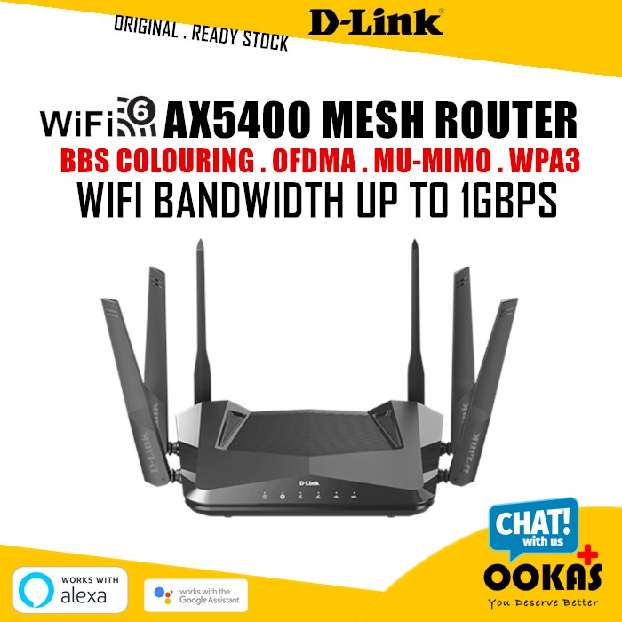 D-Link EXO DIR-X5460 [ AX5400 ] WiFi 6 Wireless Mesh Router, AX Wi-Fi 6 For UniFi Fiber, Max.s ...
