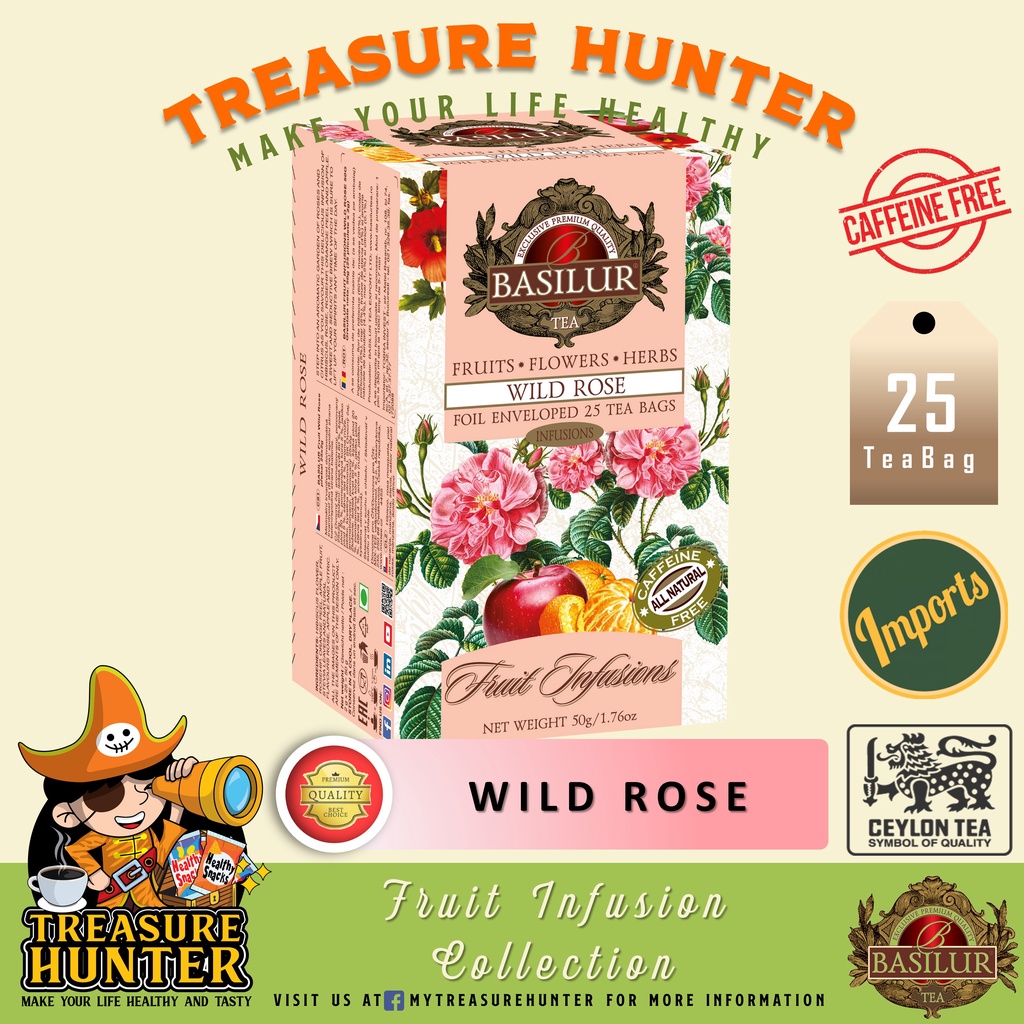 Basilur Wild Rose Infusion Tea 20E Individual Foil Tea Bag Caffeine ...
