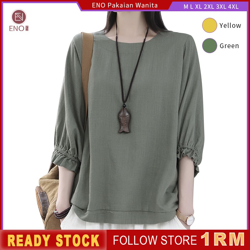 Baju Wanita Plus Size Blouse Muslimah Fashion Baju Blaus Wanita Cotton ...