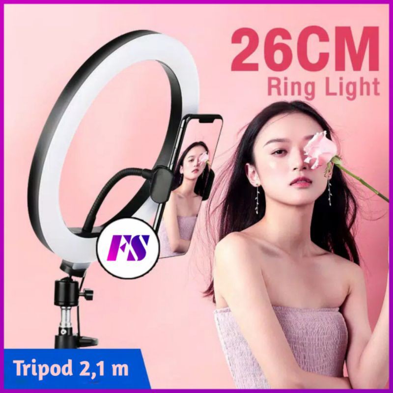 Ready PACKAGE RINGLIGHT LARGE 26CM + 2 METER TRIPOD RINGLAIGHT LAMP TIKTOK LIVE YOUTUBE MAKEUP ...