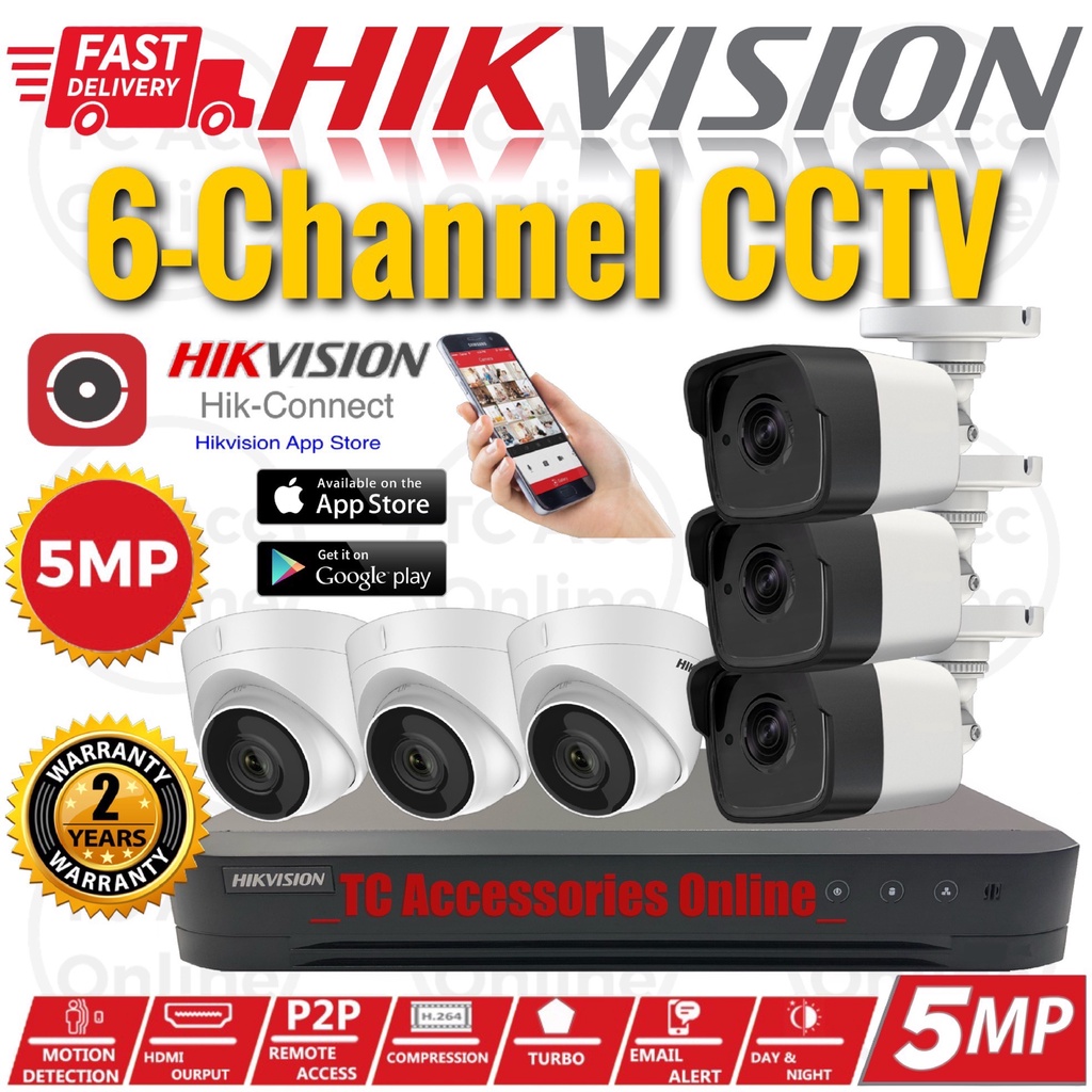 HIKVISION 5MP 🌟6-CHANNEL🌟 CCTV Ultra HD 1920P 5.0MP 6CH HIK DVR+Camera ...