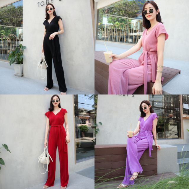 Long Legged Jumpsuits Pleated Fabric Beautiful Work Details Tied At The