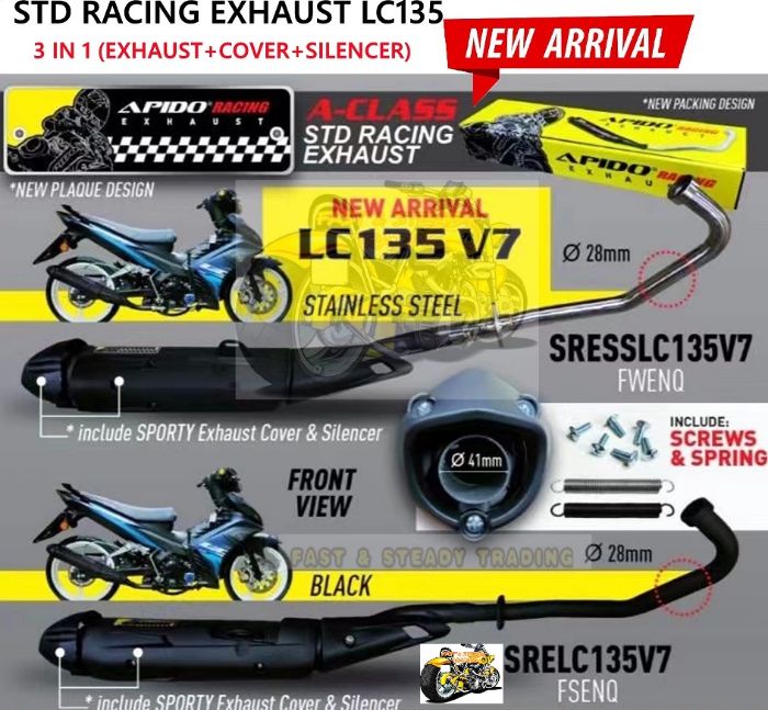 APIDO STD OPEN RACING EXHAUST PIPE STANDARD EKZOS MUFFLER LC135 3 IN 1 ...