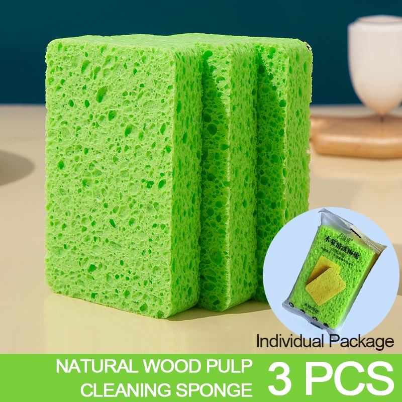 3PCS Natural Wood Pulp Cotton Mop Dishwashing Cleaning Wipe Sponge Wipe ...