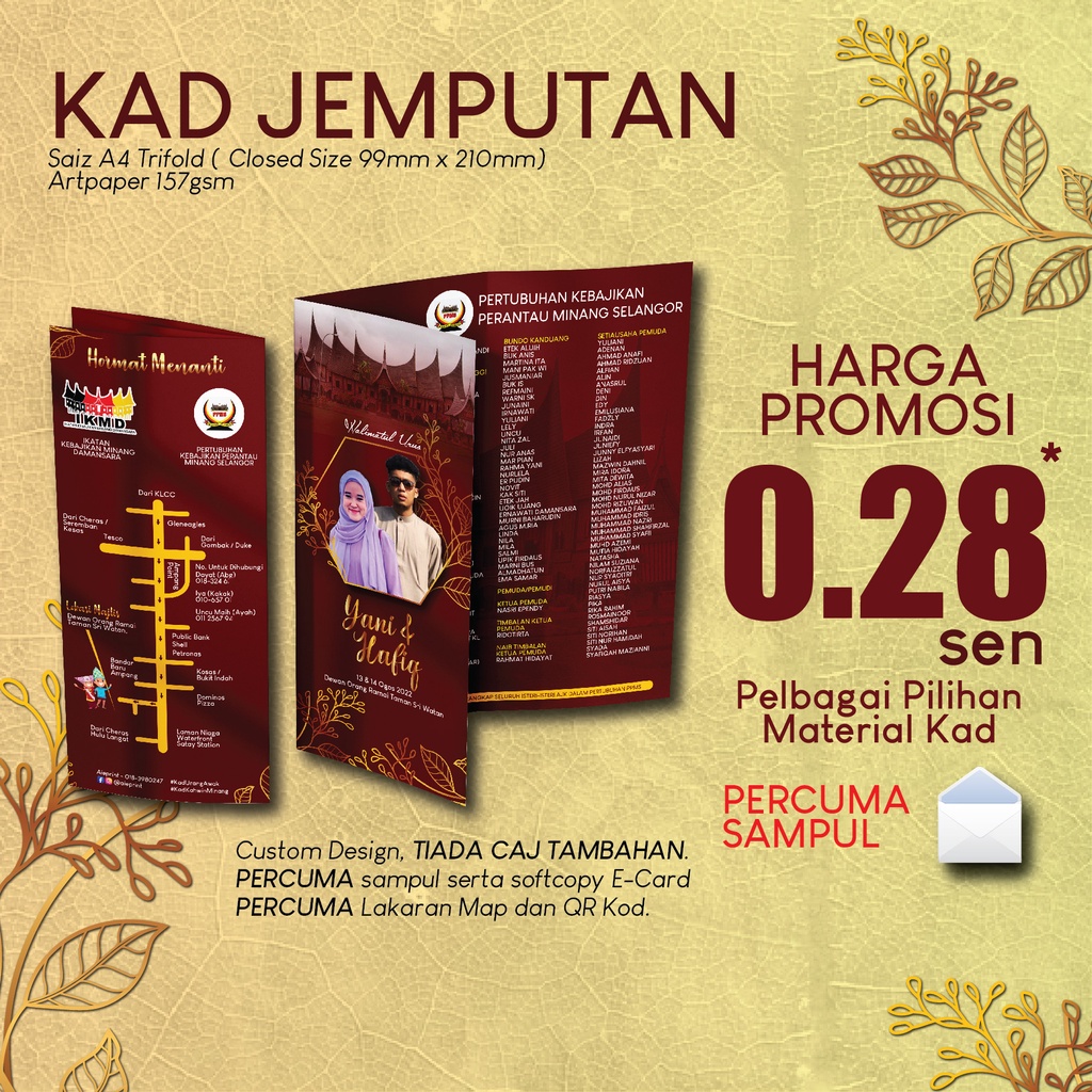 Kad Kahwin / Kad Jemputan / Invitation Card / Wedding Card (A4 Trifold ...
