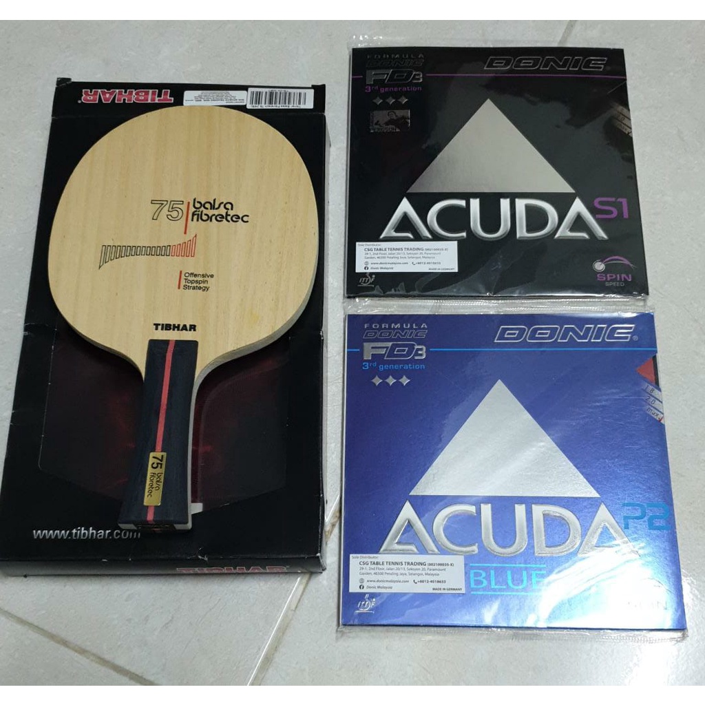 SETUP TIBHAR FIBRE TECH 75 & DONIC ACUDA S1 P2 TABLE TENNIS ...