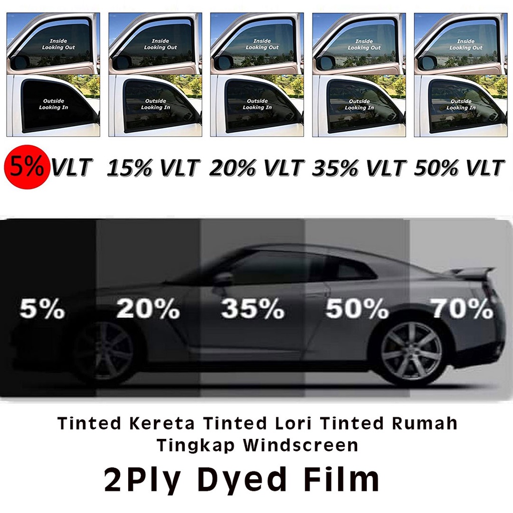 2Ply Dyed Black UV Tinted Window Tinted Cermin Tinted Kereta/Rumah Tingkap Windscreen Direct ...