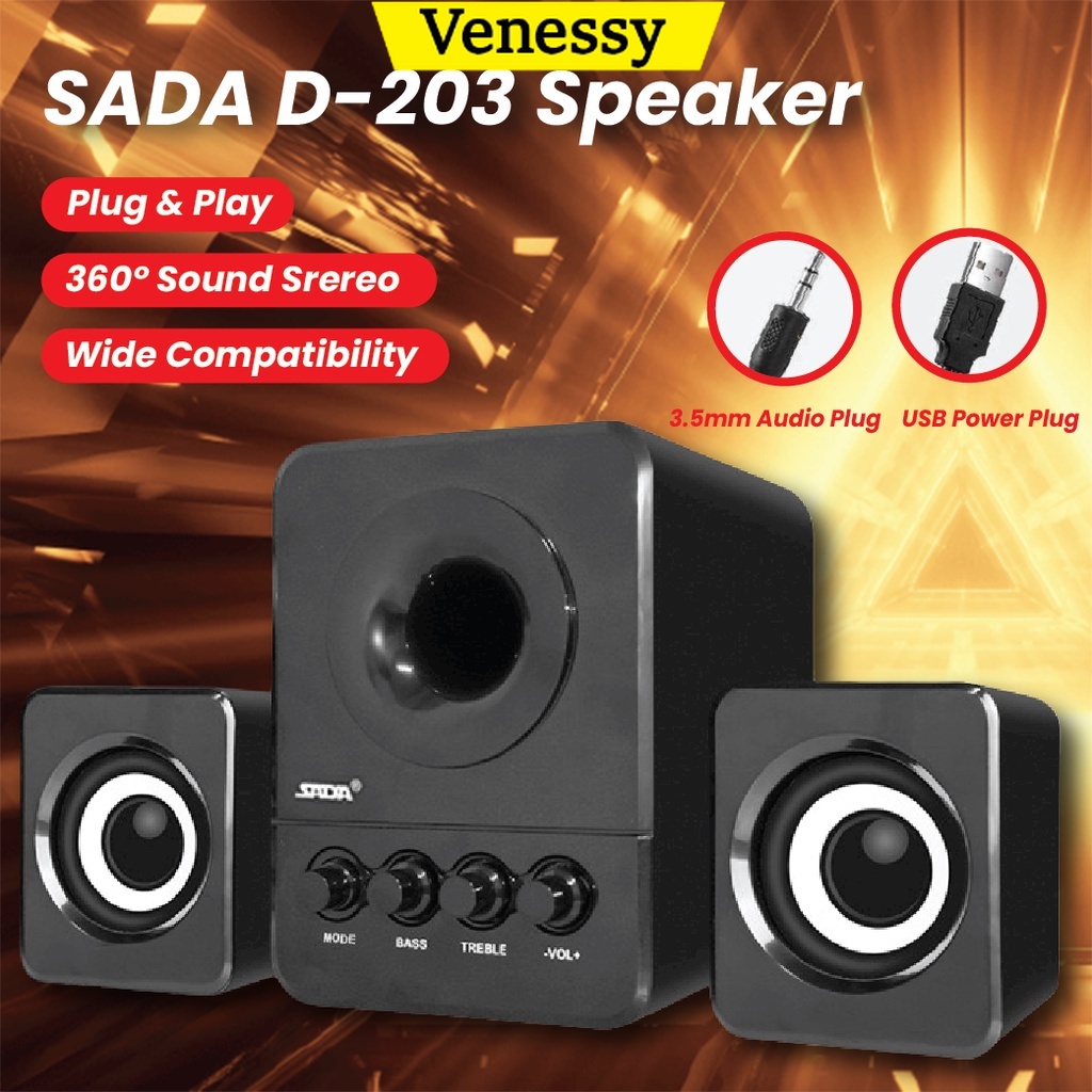 SADA D-203 Wired Mini USB Super Bass Subwoofer Speaker 2.1 3 Channel ...