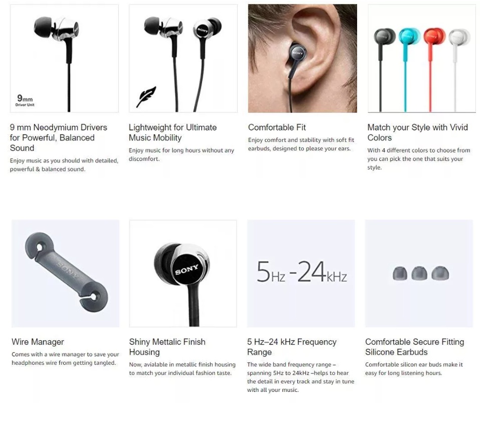 Sony MDR-EX155 In-Ear Headphones | Shopee Malaysia