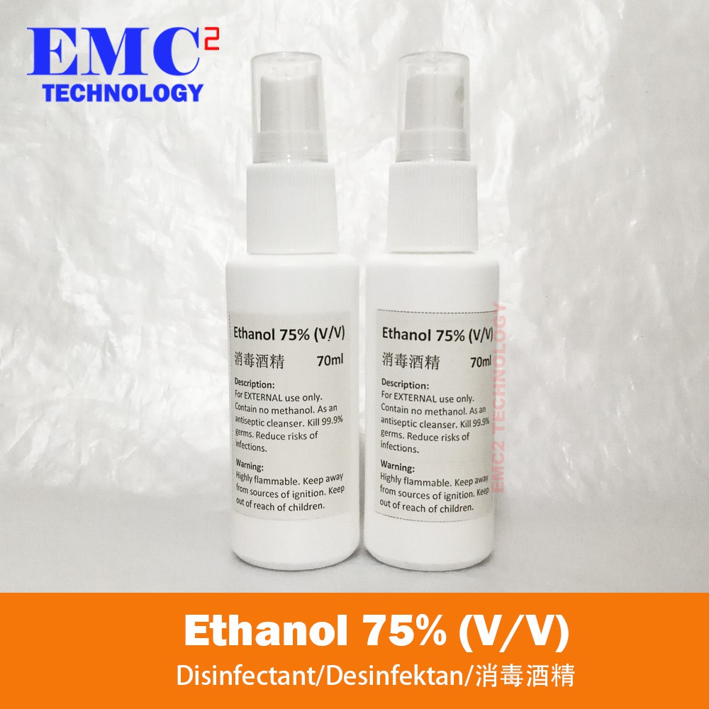 Ethyl Alcohol (Ethanol) 75% (V/V) 100ml with Spray (Disinfectant) -non methanol denaturant [1 ...