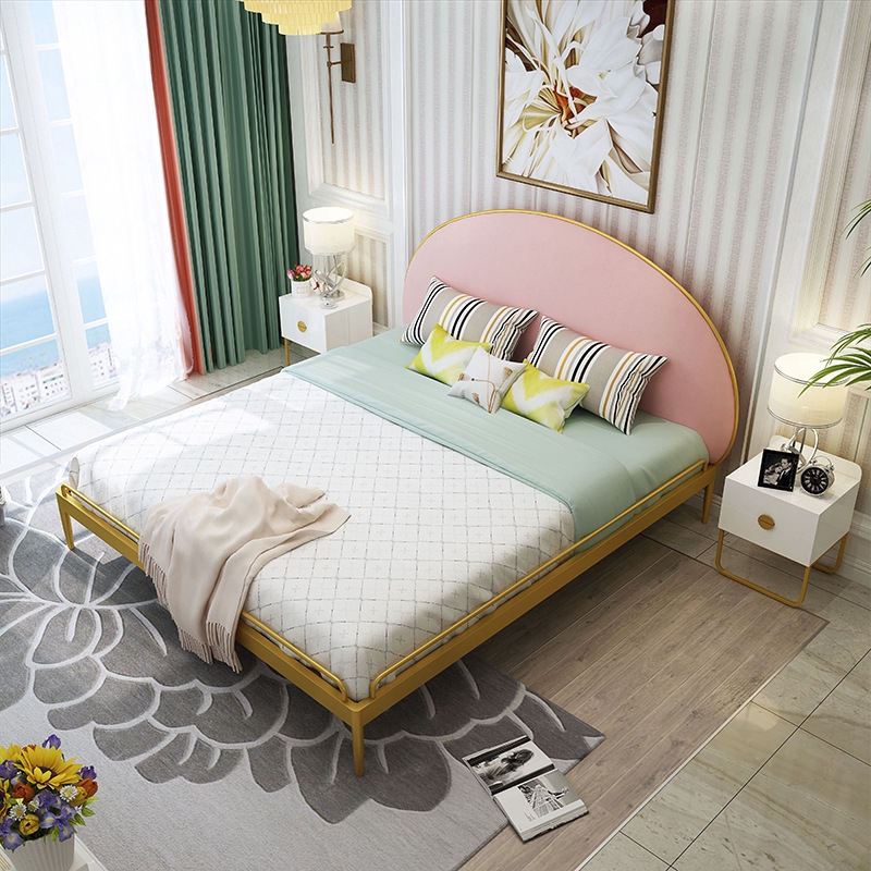 Soft Fabric Katil Queen Iron Bed Frame Scandinavian Tilam Bedroom ...