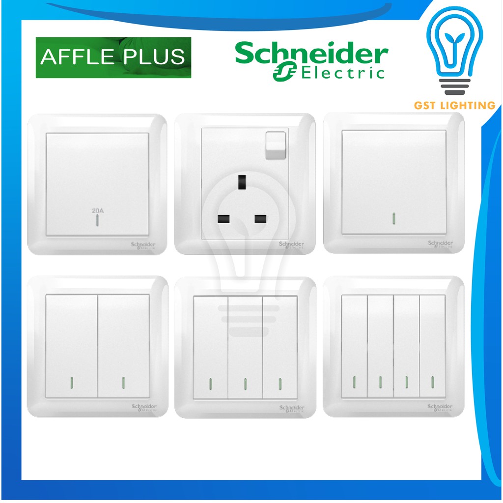 Schneider Affle Plus Series White Switches & Sockets [1G / 2G / 3G / 4G / 13A / 20A] Suis Lampu ...