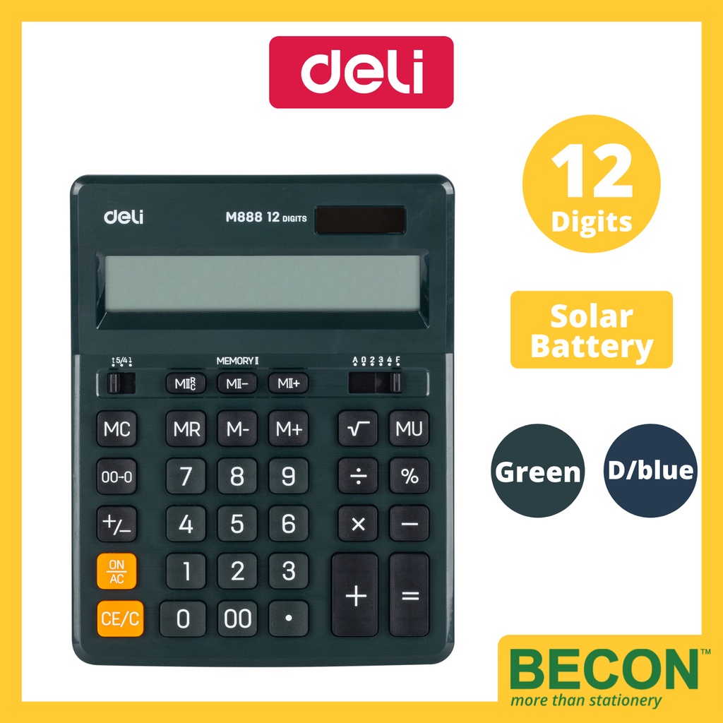 Deli Dual-Memory Desktop Calculator EM888F Green DarkBlue (12 Digits ...