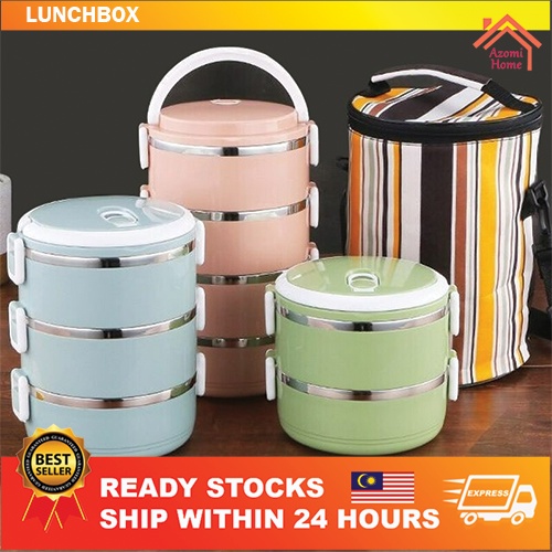2 3 Layers Lunch Box Food Box Bento Container Stainless Steel Lunch Bag ...