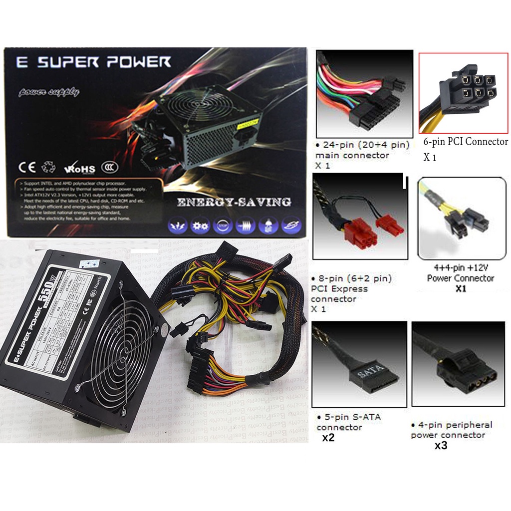 [USED] Original E-SUPER Power 550W-P4 Pure 550 Watt Gaming Power Supply ...