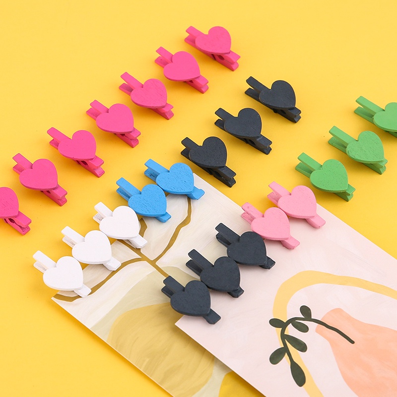 50 Pcs Cute Love Wooden Clip Colored Photo Wall Decoration Memo Clip ...