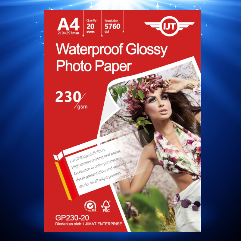 IJT Waterproof A4 High Quality INKJET Glossy Photo Paper / Kertas Foto ...