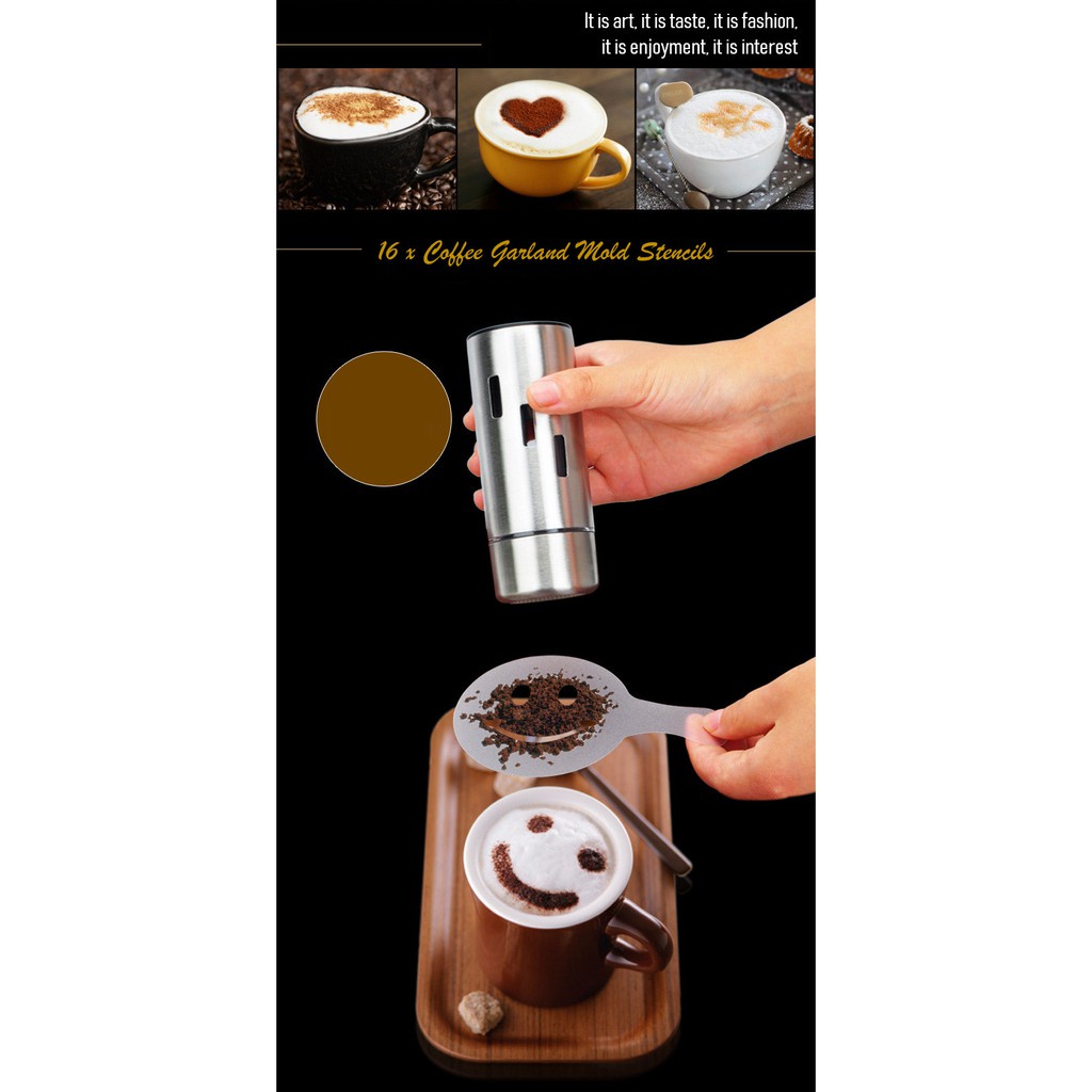 🔥16pcs Creative Plastic Fancy Garland Coffee Printing Mold Stencils ...