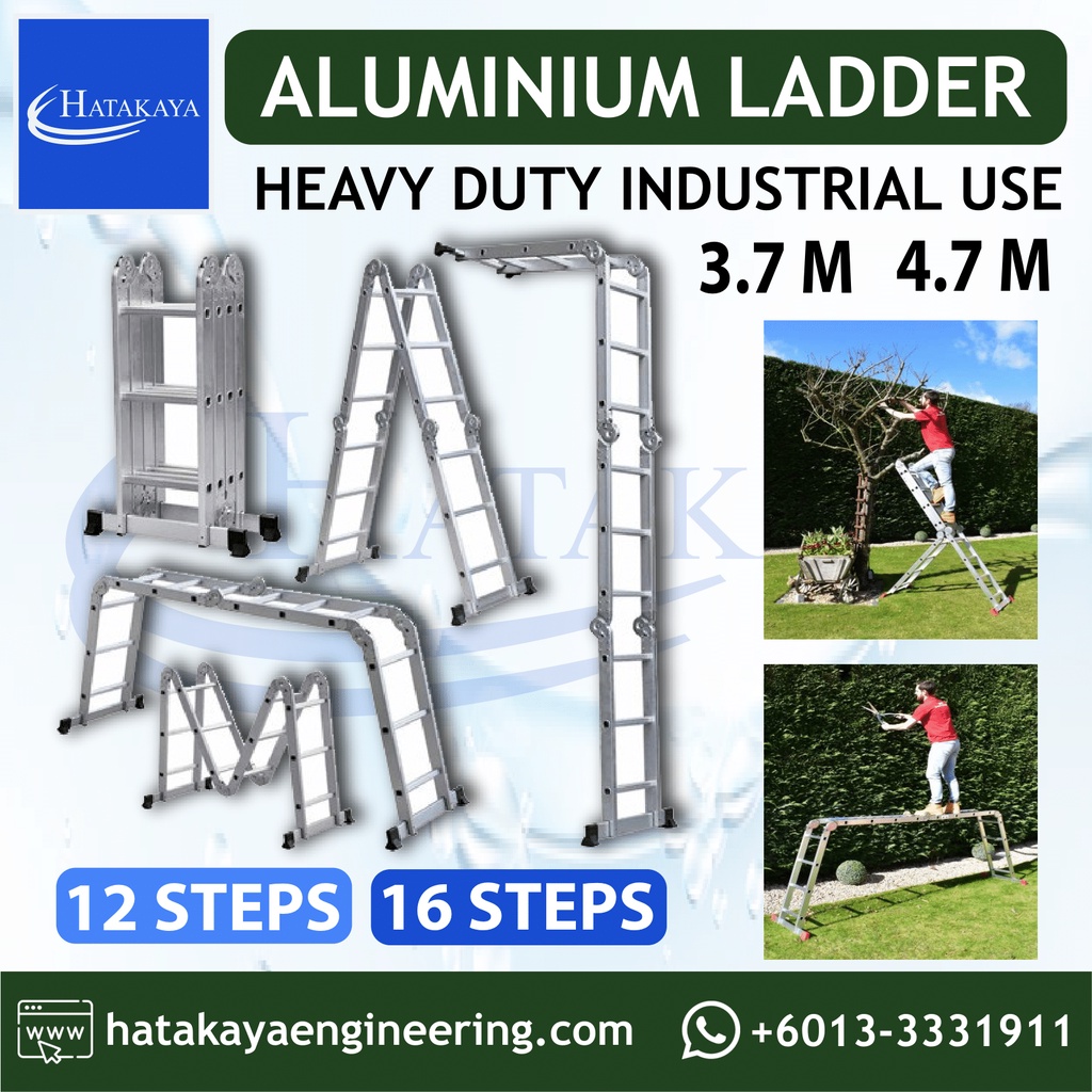 HTKY 16 Steps (4.7M) / 12 Steps (3.7M) Aluminium Multipurpose Ladder ...