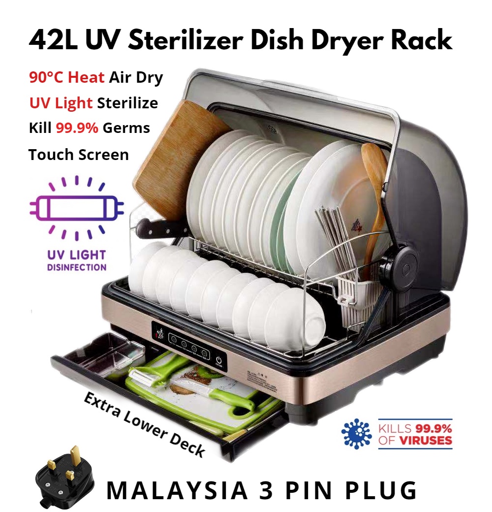 [RM309] 42L UV Light Sterilize Dish Drainer Dryer Machine Rack 90°C Hot ...