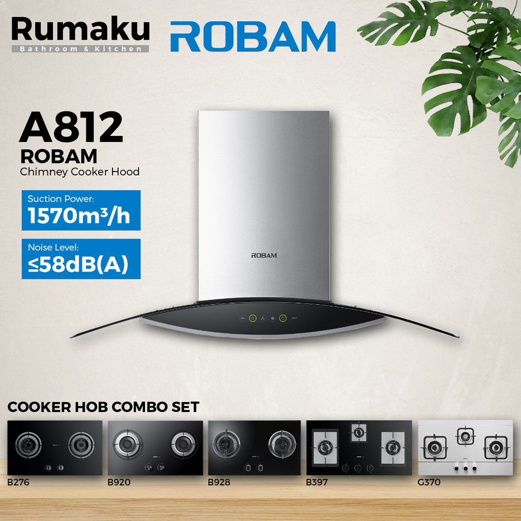 [COMBO SET] ROBAM A812 Chimney Cooker Hood + Built-In Gas Cooker Hob ...