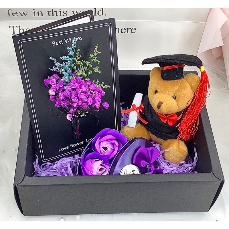 Set Hadiah Graduasi | Beruang Mini Graduasi + Kad Bunga + LED ...