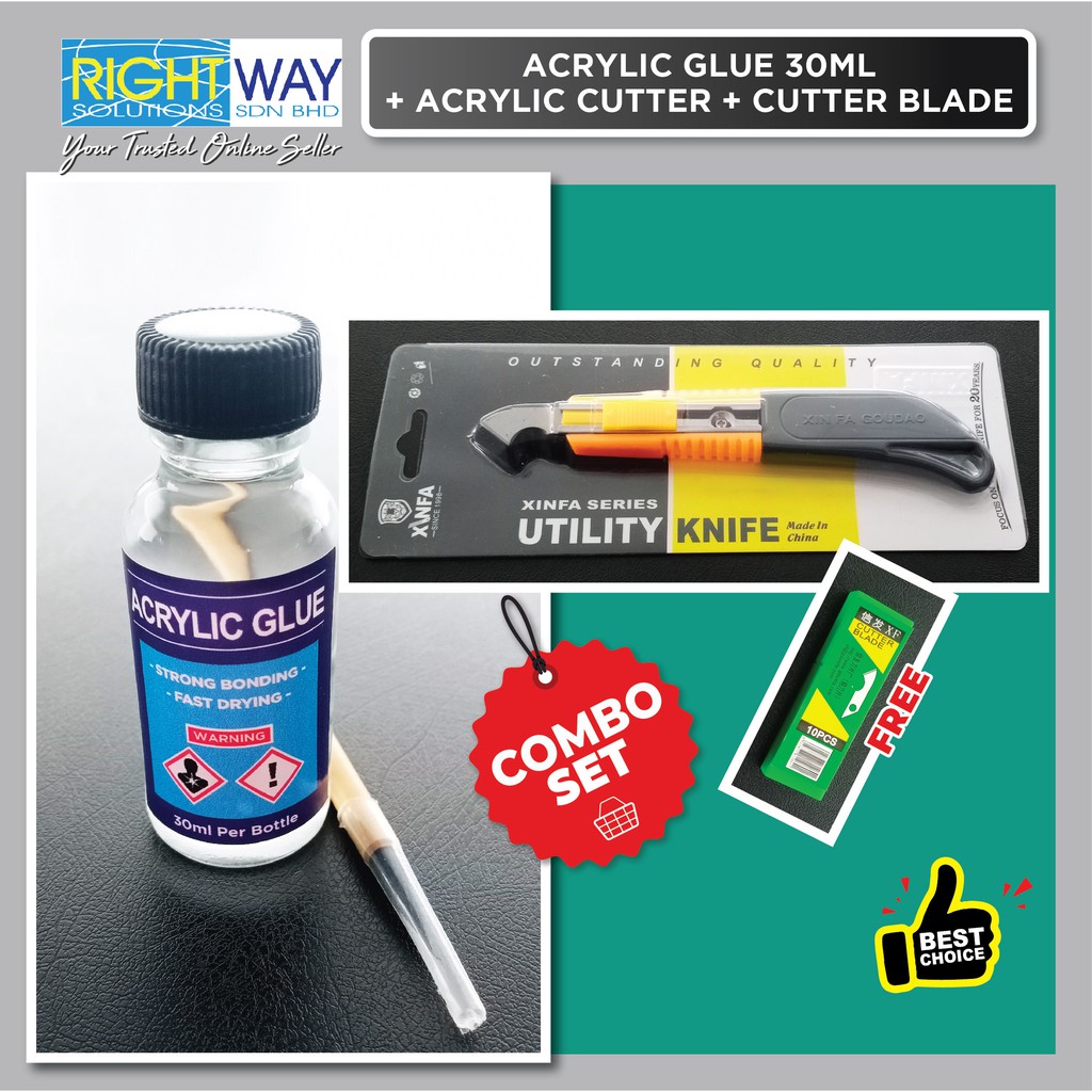 COMBO SET : ACRYLIC GLUE 30ML + ACRYLIC CUTTER FREE CUTTER BLADE | PGMall