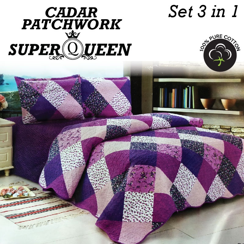 TERMURAH!! [READY STOCK] CADAR PATCHWORK 3IN1 BEDDING SET /Super Queen/BADSHEET/QUEEN SIZE/SET ...