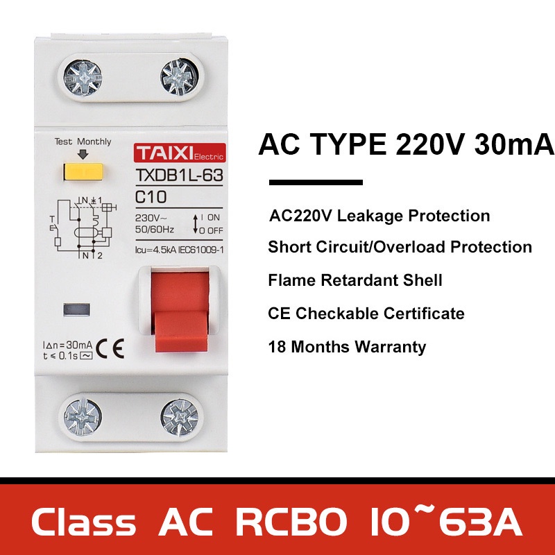 Type A / AC CLASS Rcbo 110V 220V RCCB MCB 10A 20A 40A 50A 63A 30mA 1P+N ...