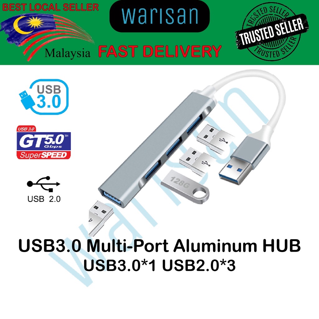 (Ready Stock)USB 3.0 4PORT Portable WITH Aluminium Shell Adapter HUB ...