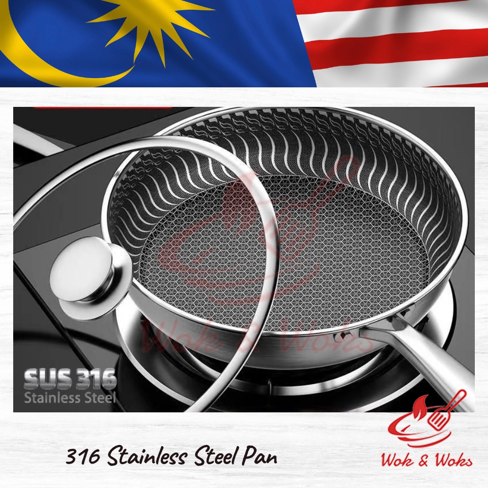 316 Stainless Steel Non Stick Honey Comb Frying Pan / Kuali Tidak Melekat Keluli 316 (26cm, 28cm ...