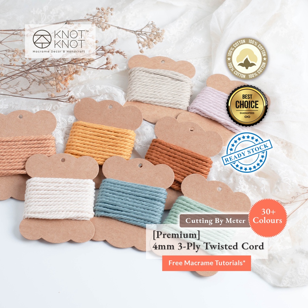 *5 meters pack* [Premium] Macrame 4mm 3-Ply Cotton Cord | Rope String ...