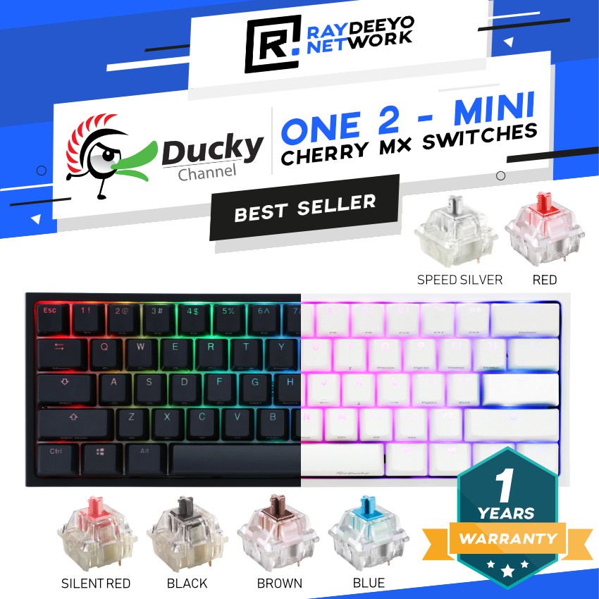 DUCKY One 2 Mini 60% (White/Black) RGB Double Shot PBT Mechanical ...