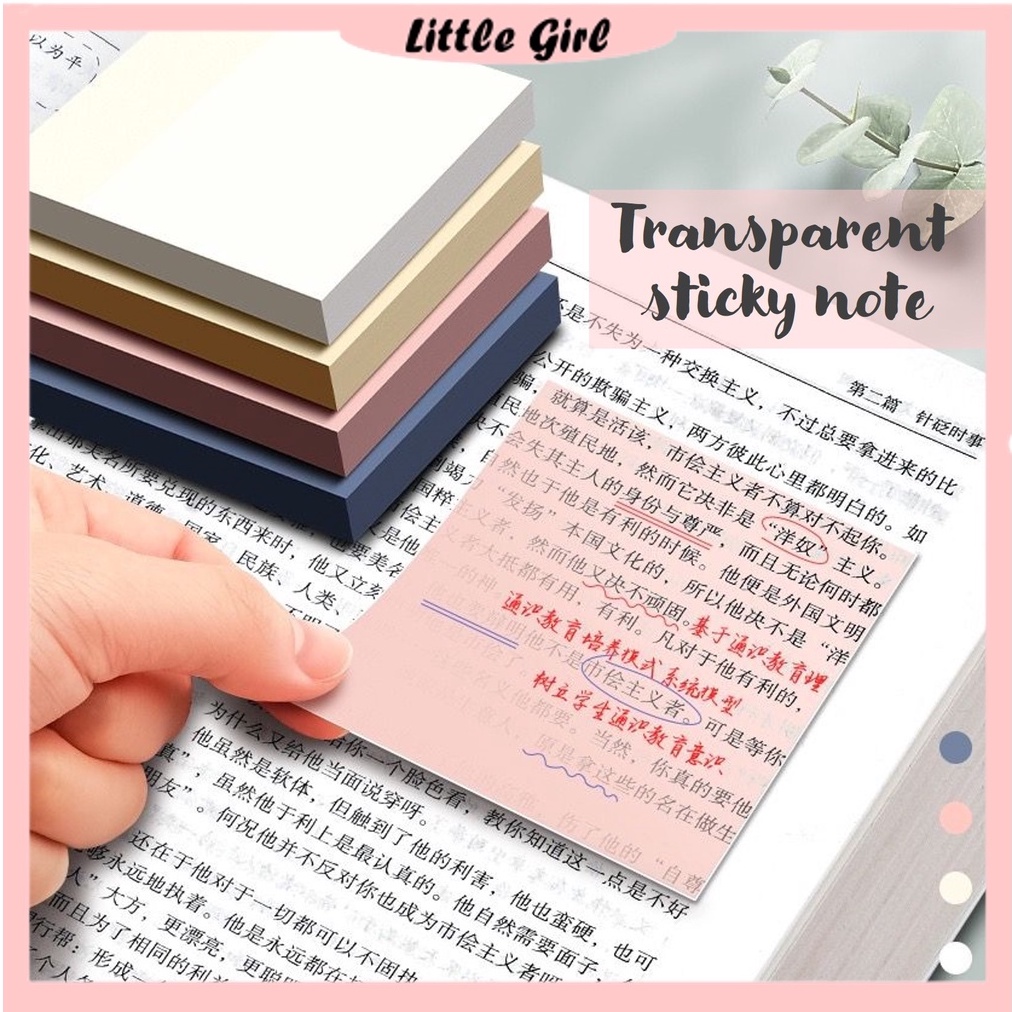 🎀Transparent Sticky Note│Clear Colour│Waterproof Bookmark│Memo Pad│50 ...