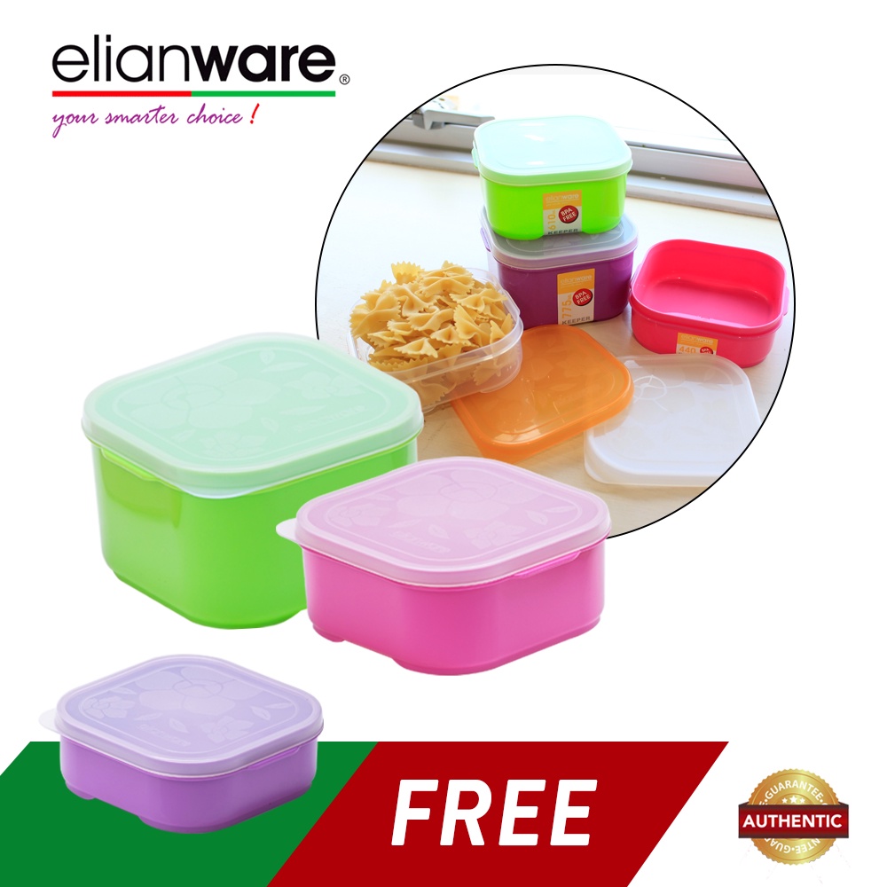 Elianware Square Colourful Plastic Food Containers Set BPA Free (3 Pcs ...