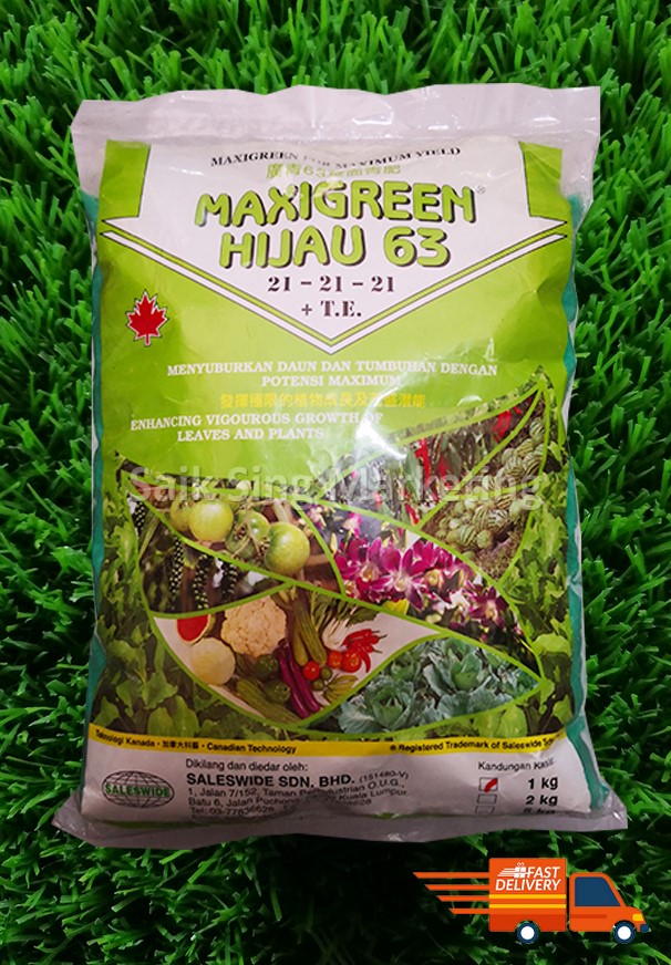 Maxigreen Hijau 63 Fertilizer (21-21-21+TE) Baja Subur 1 KG | Shopee ...