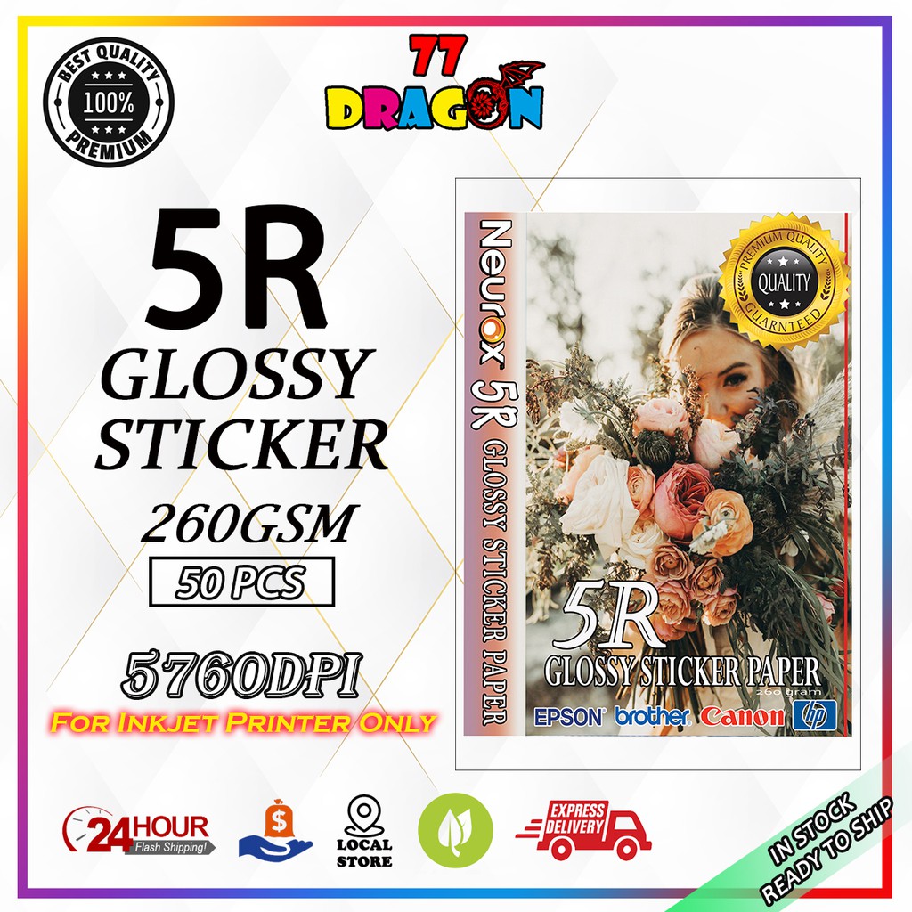 5R GLOSSY STICKER PAPER 50PCS/PKT (260GSM) | Shopee Malaysia