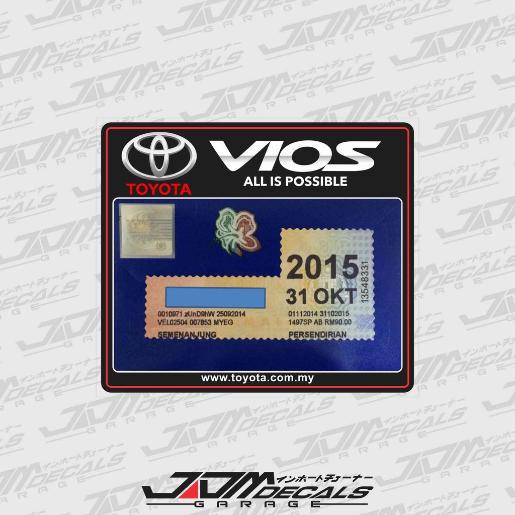 Toyota Vios Roadtax Decal Sticker | Shopee Malaysia